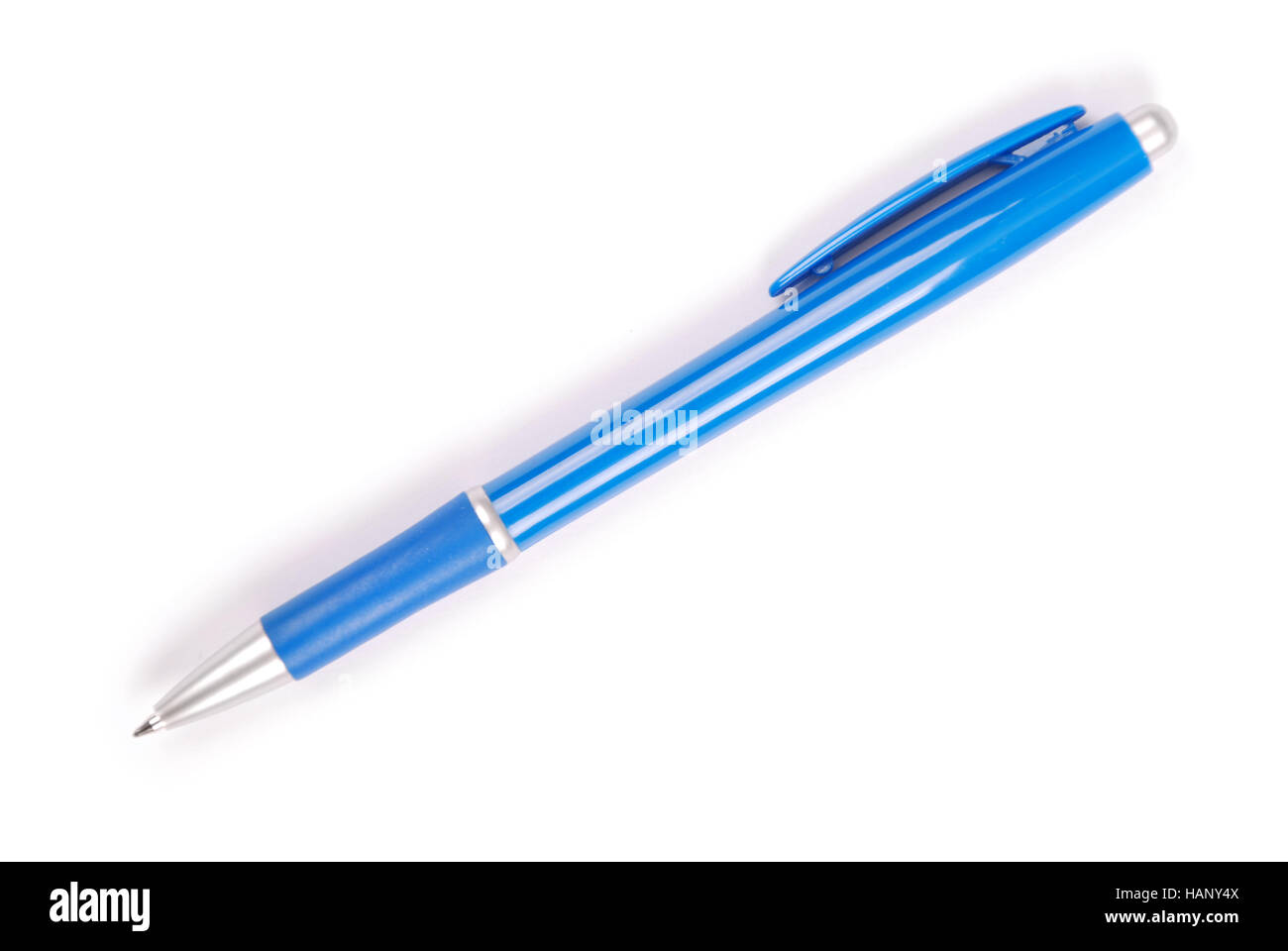 Blue metallic ballpoint pen, isolated on white Stock Photo - Alamy