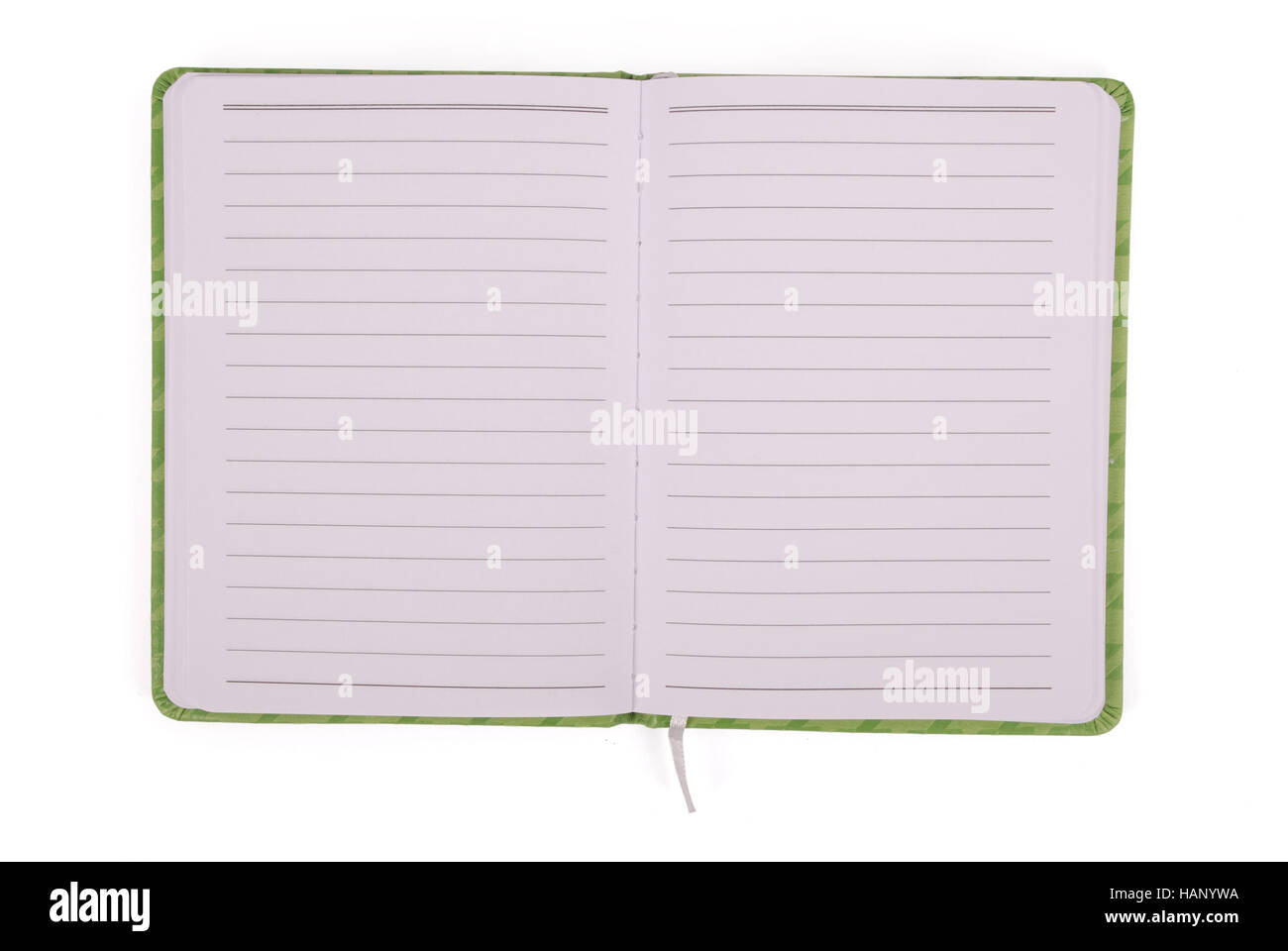 Green open notebook isolated on white background with soft shadow ...