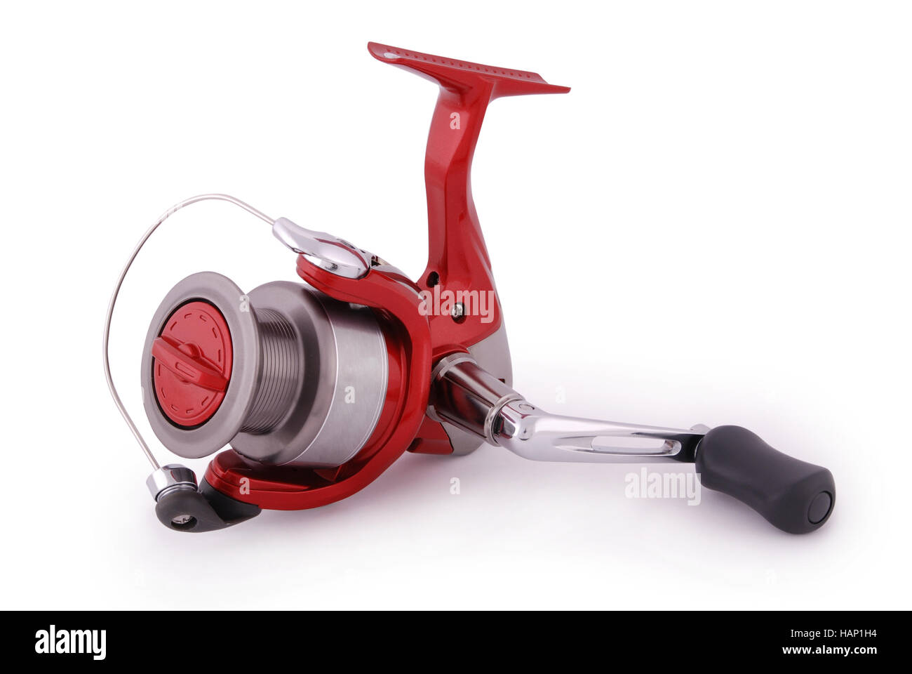 Reel fishing rod isolated on white background. Closeup with clipping ...