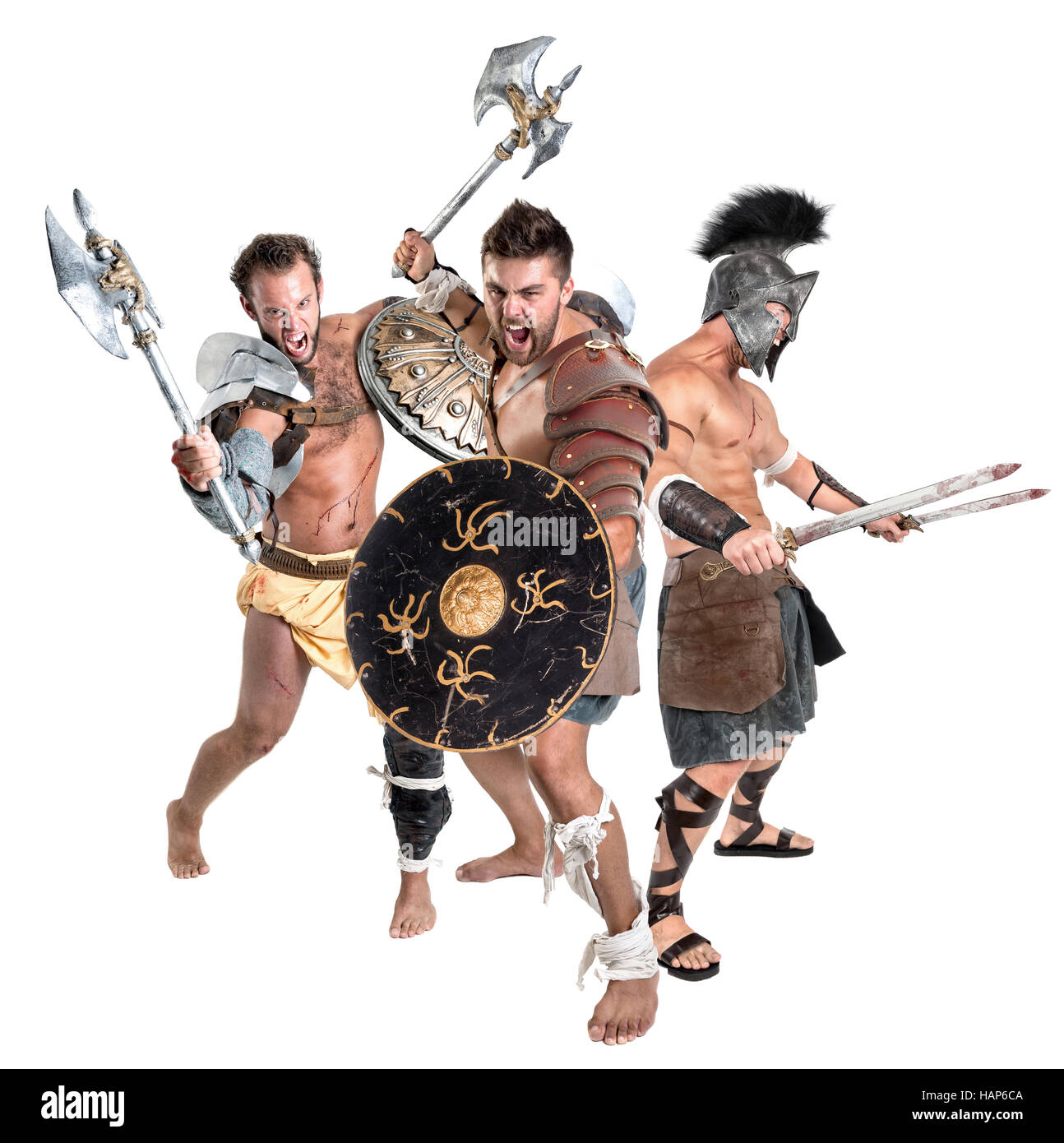 Ancient warriors or Gladiators isolated in a white background Stock ...
