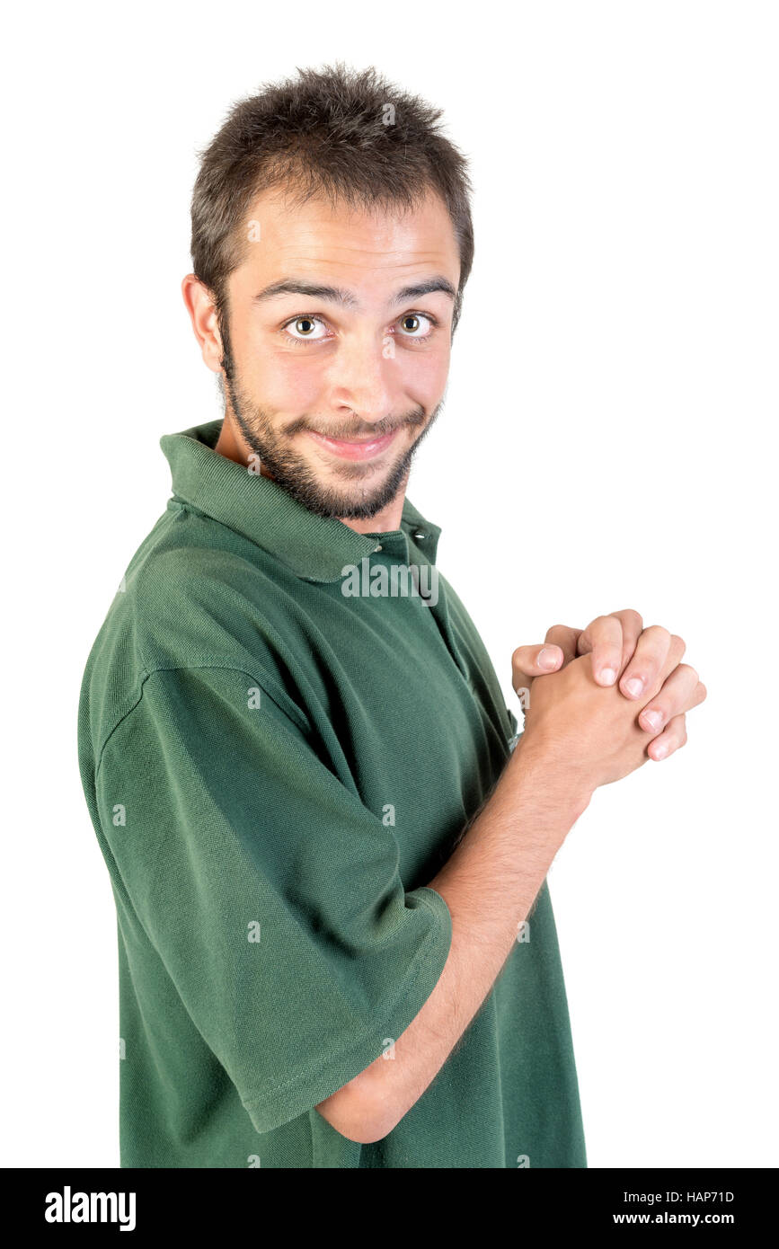Happy young man making funny faces isolated in white Stock Photo - Alamy