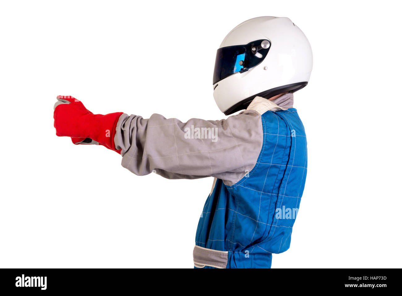 Racing driver posing with helmet isolated in white Stock Photo - Alamy