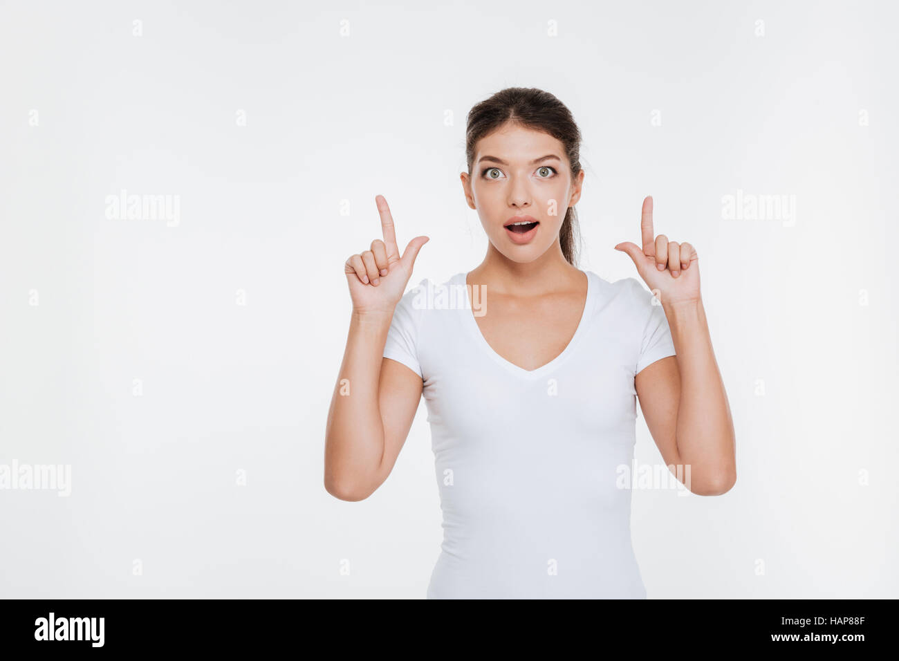 Model showing up in studio. isolated white background Stock Photo - Alamy