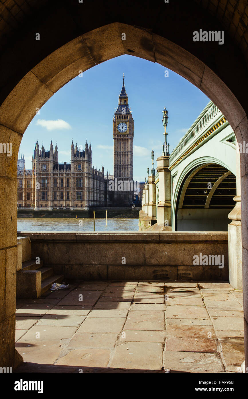 The Big Ben seen from the other side of the river Thames from under an ...