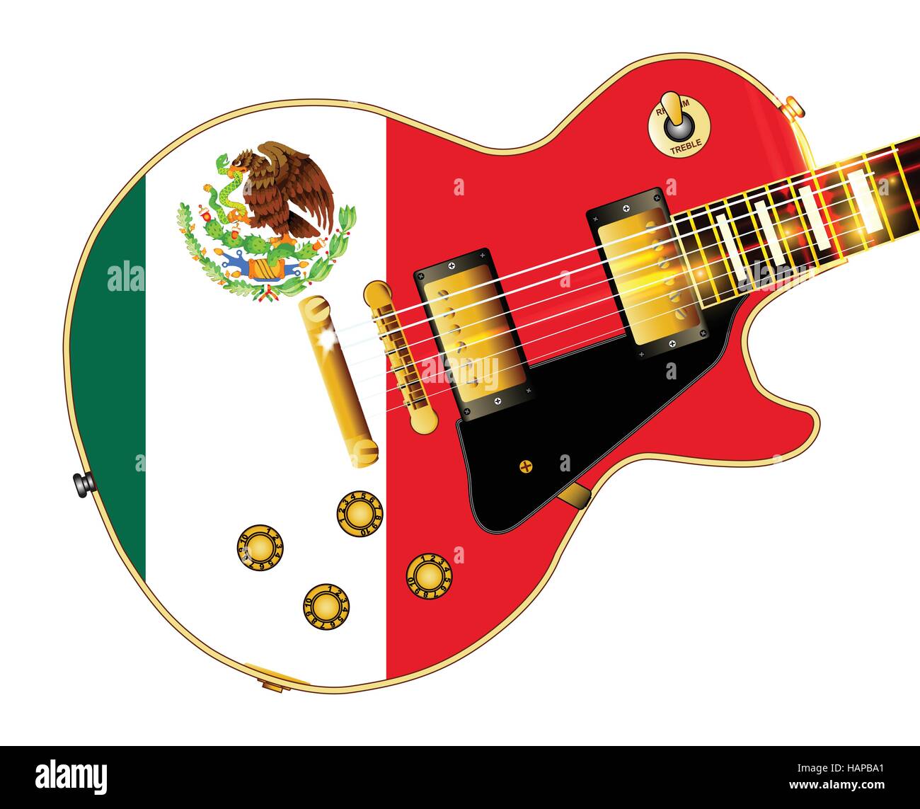 The definitive rock and roll guitar with the Mexican flag isolated over ...