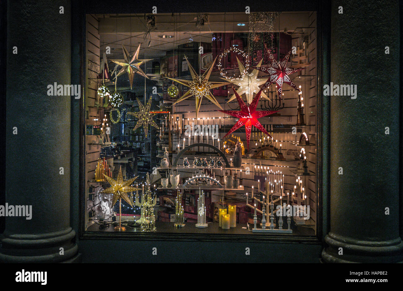 Christmas lights in shop window display, Bergen, Norway Stock Photo - Alamy