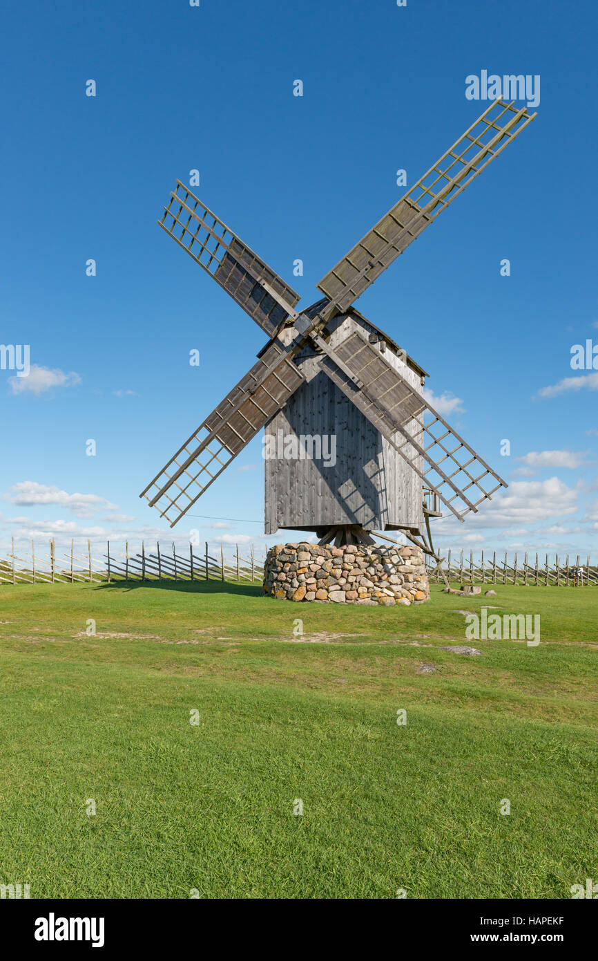 Traditional wooden windmill in Angla, Island Of Saaremaa, Estonia Stock ...