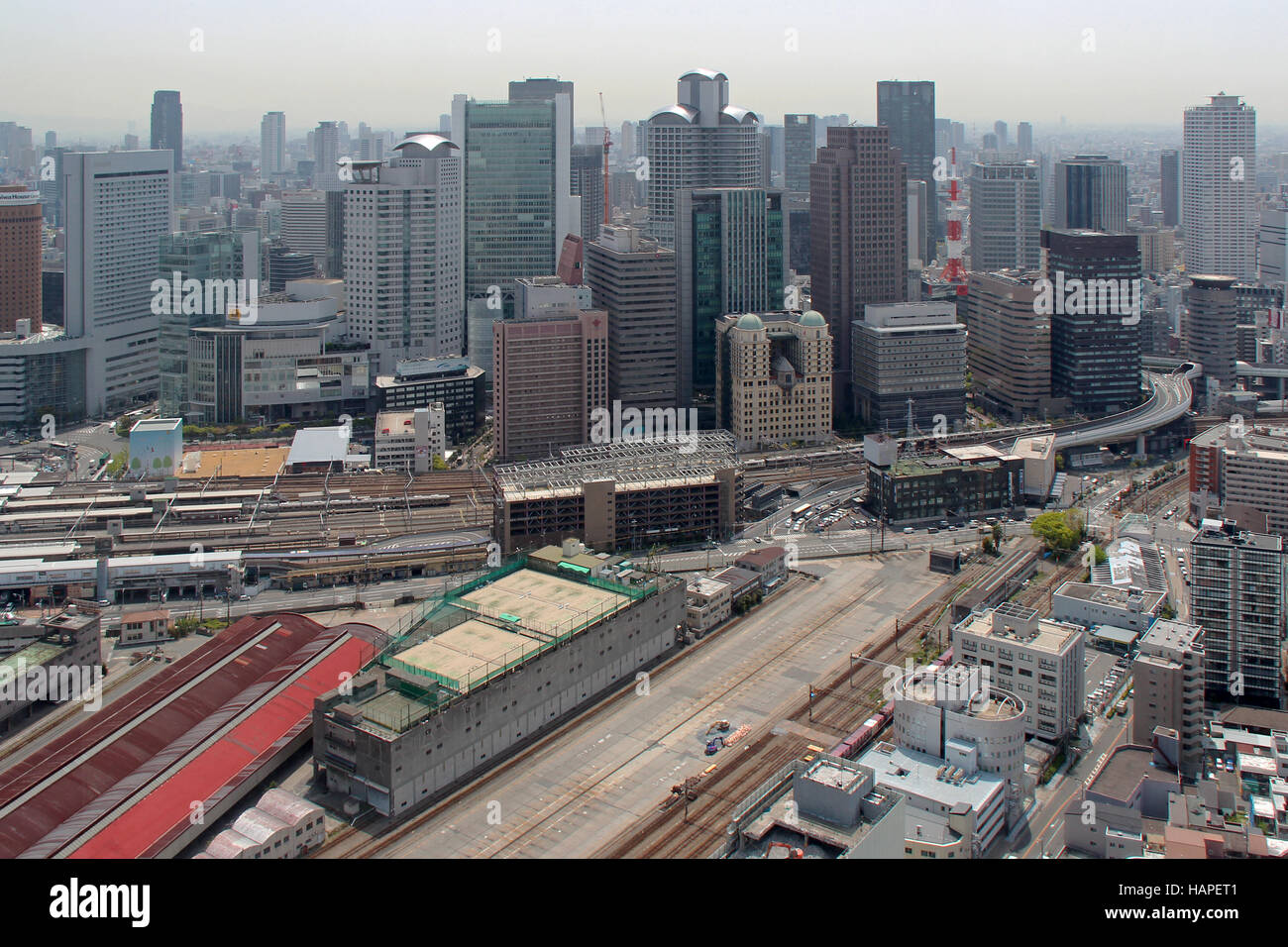 Modern buildings closed to the railway station of Osaka (Japan Stock ...