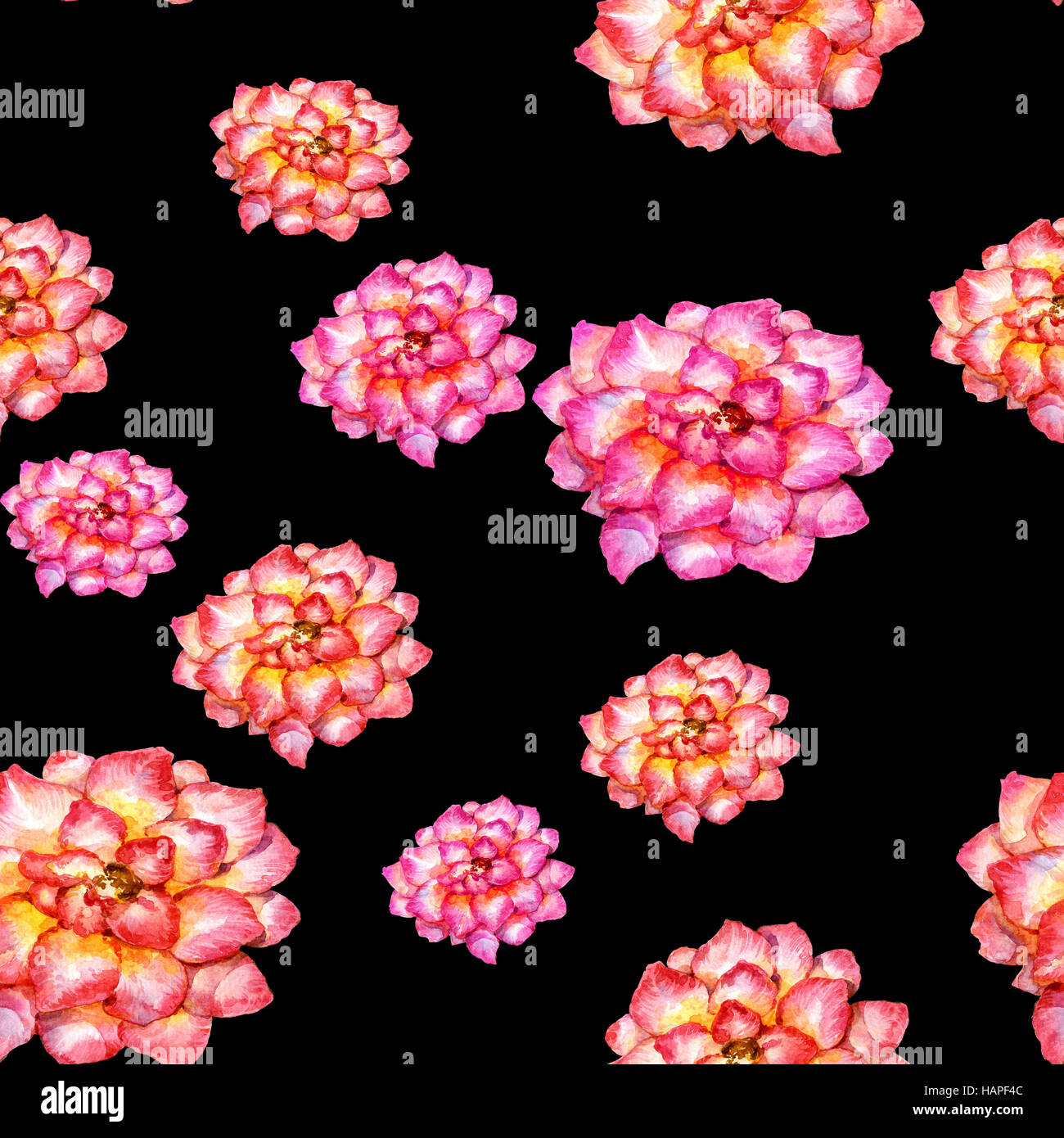 Watercolor painting of flowers, seamless pattern on dark background ...