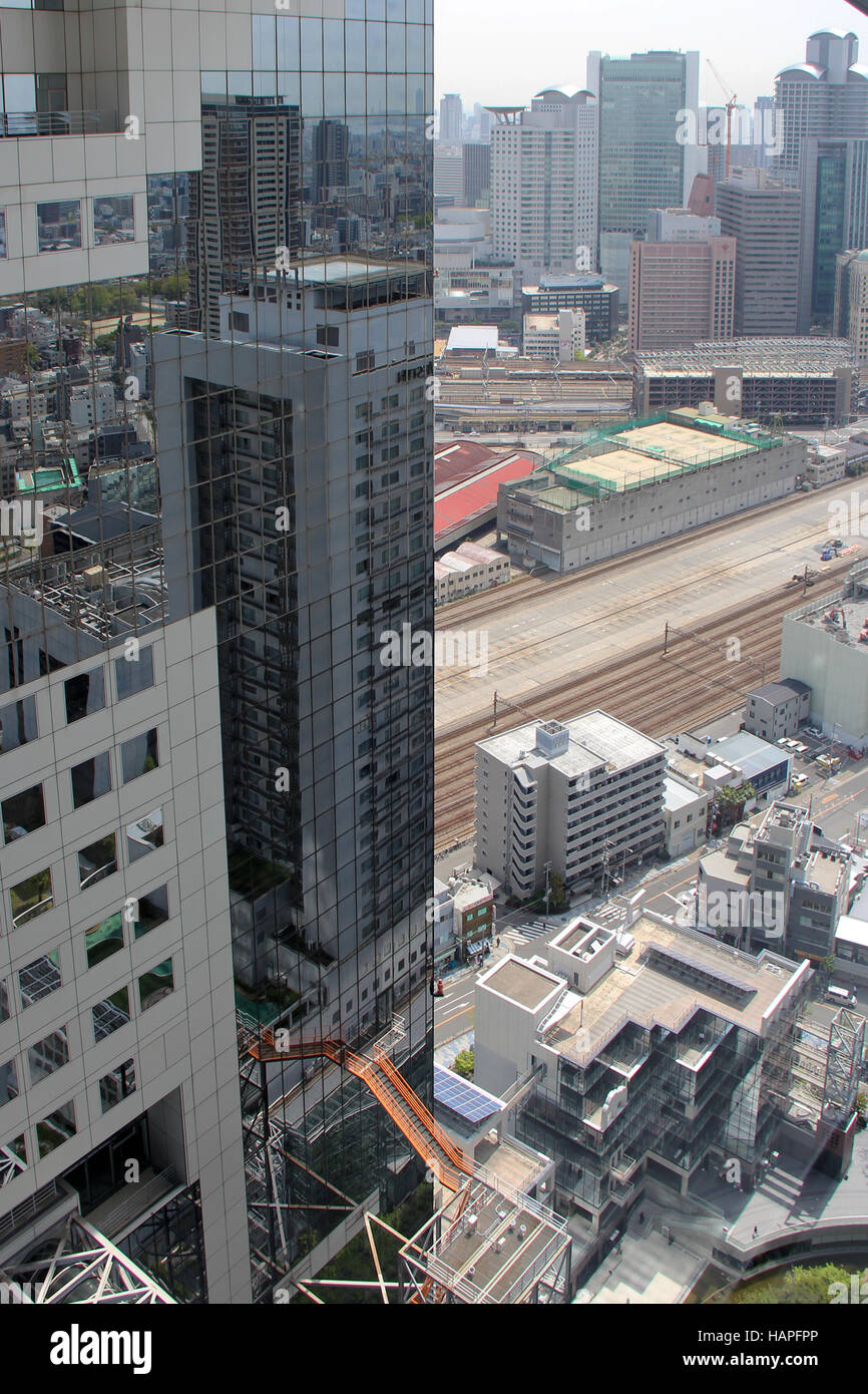 Modern buildings closed to the railway station of Osaka (Japan Stock ...