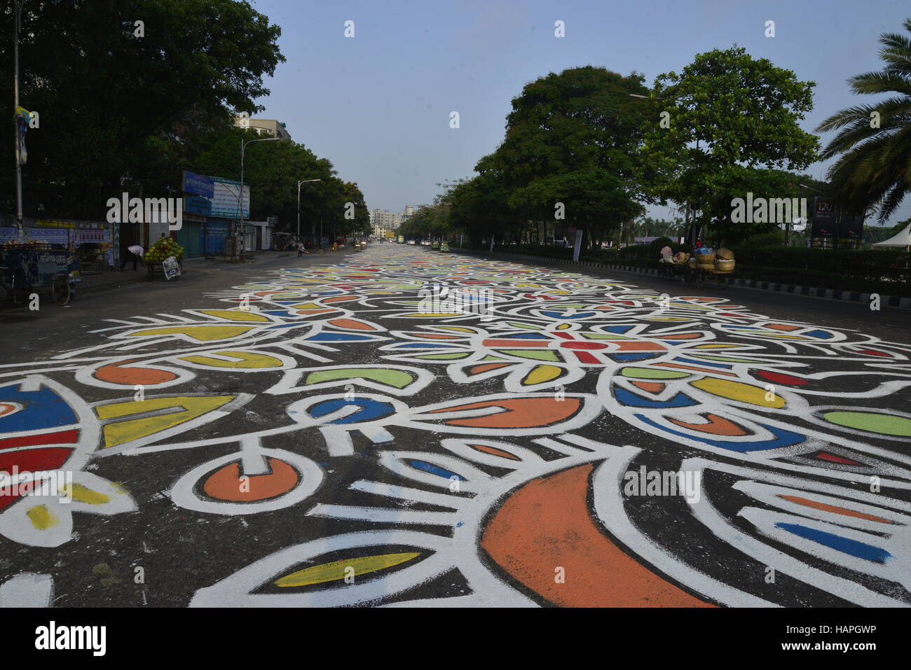 Manik Mia Avenue adorned with painting (Alpona) marking Bangla New Year ...