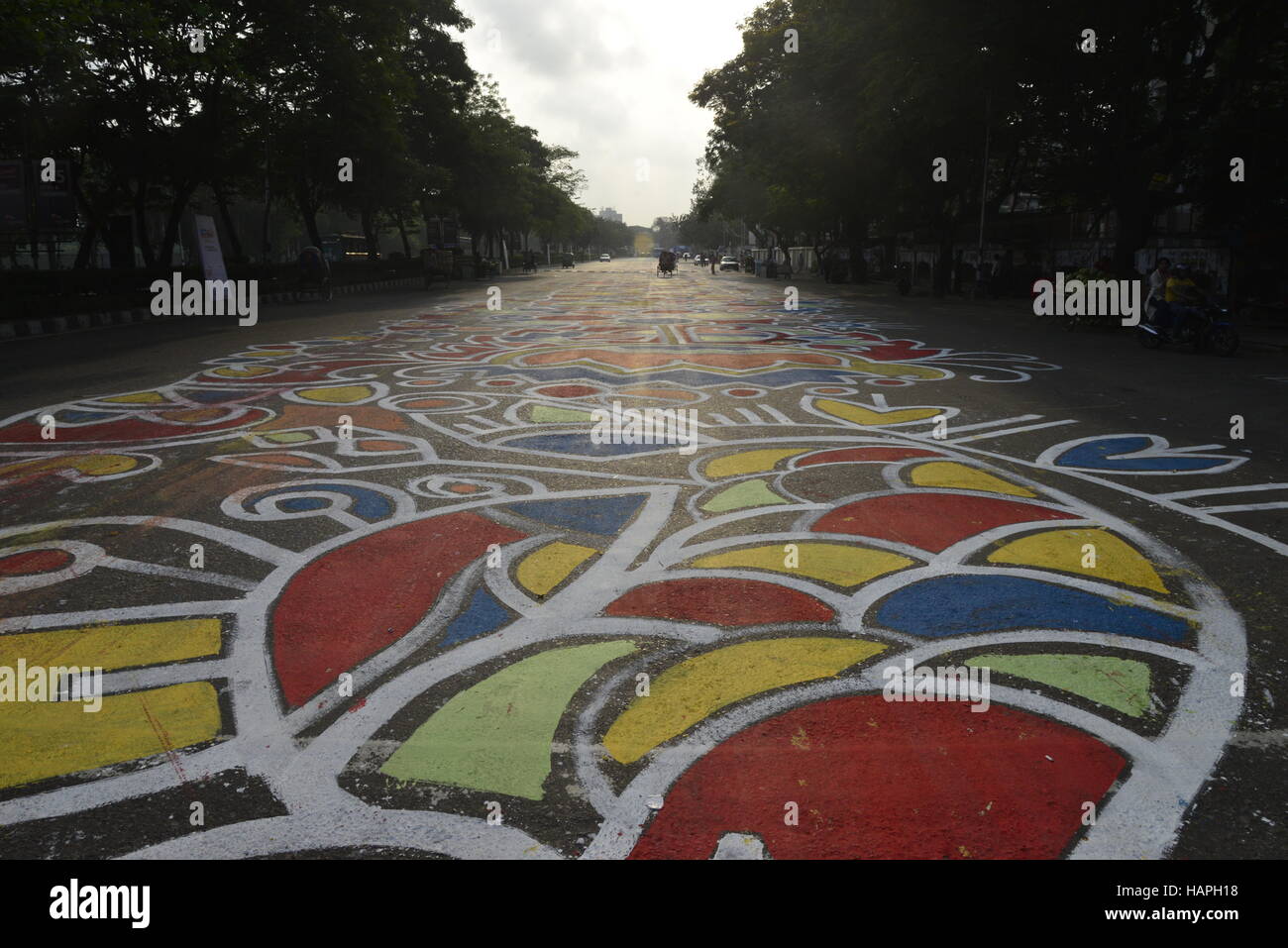 Manik Mia Avenue adorned with painting (Alpona) marking Bangla New Year ...