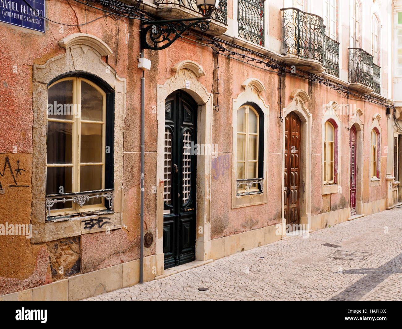 Building facade in the old town of Faro - Algarve region, Portugal ...