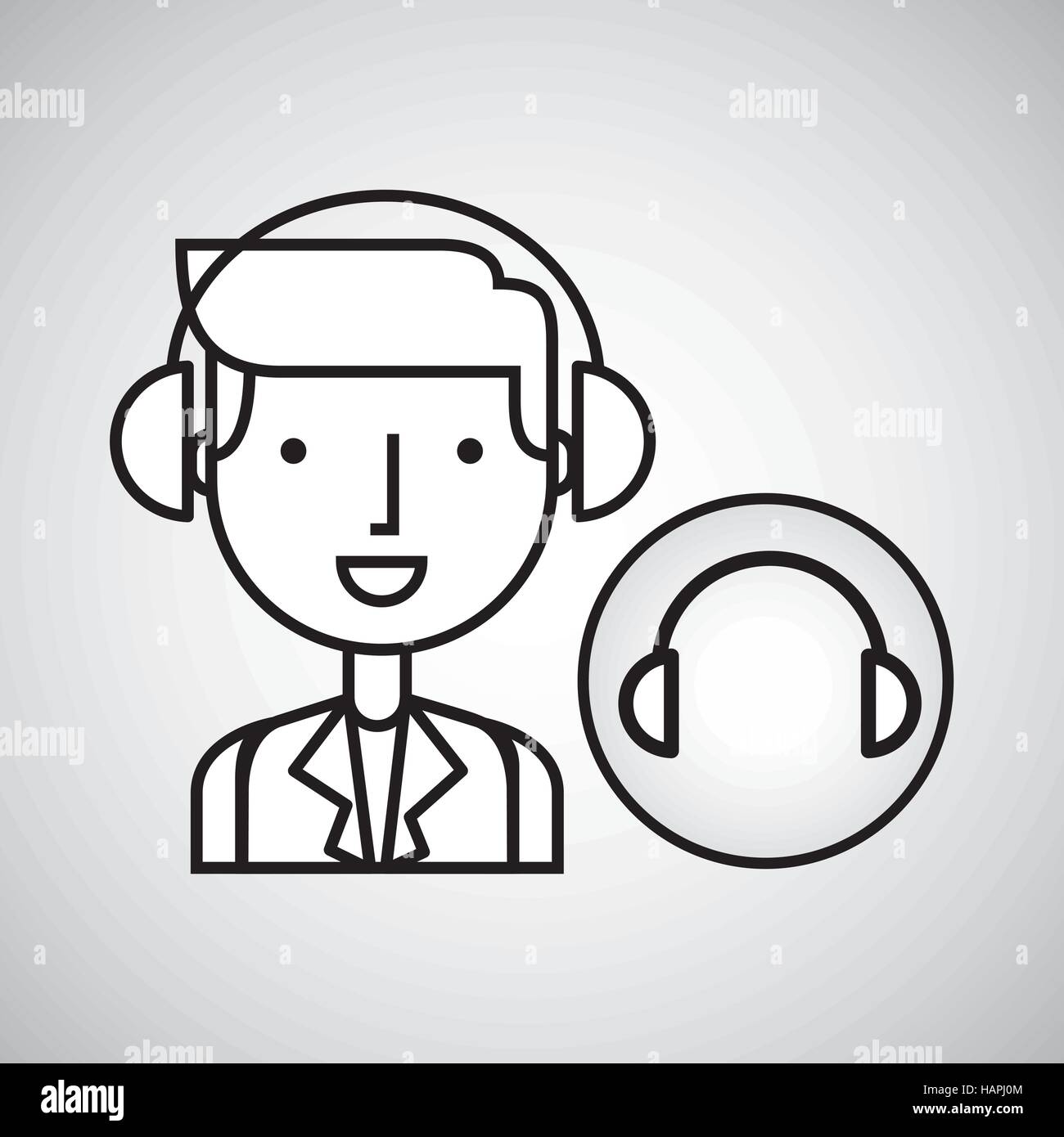 man hand drawing listening music headphones vector illustration eps 10 ...
