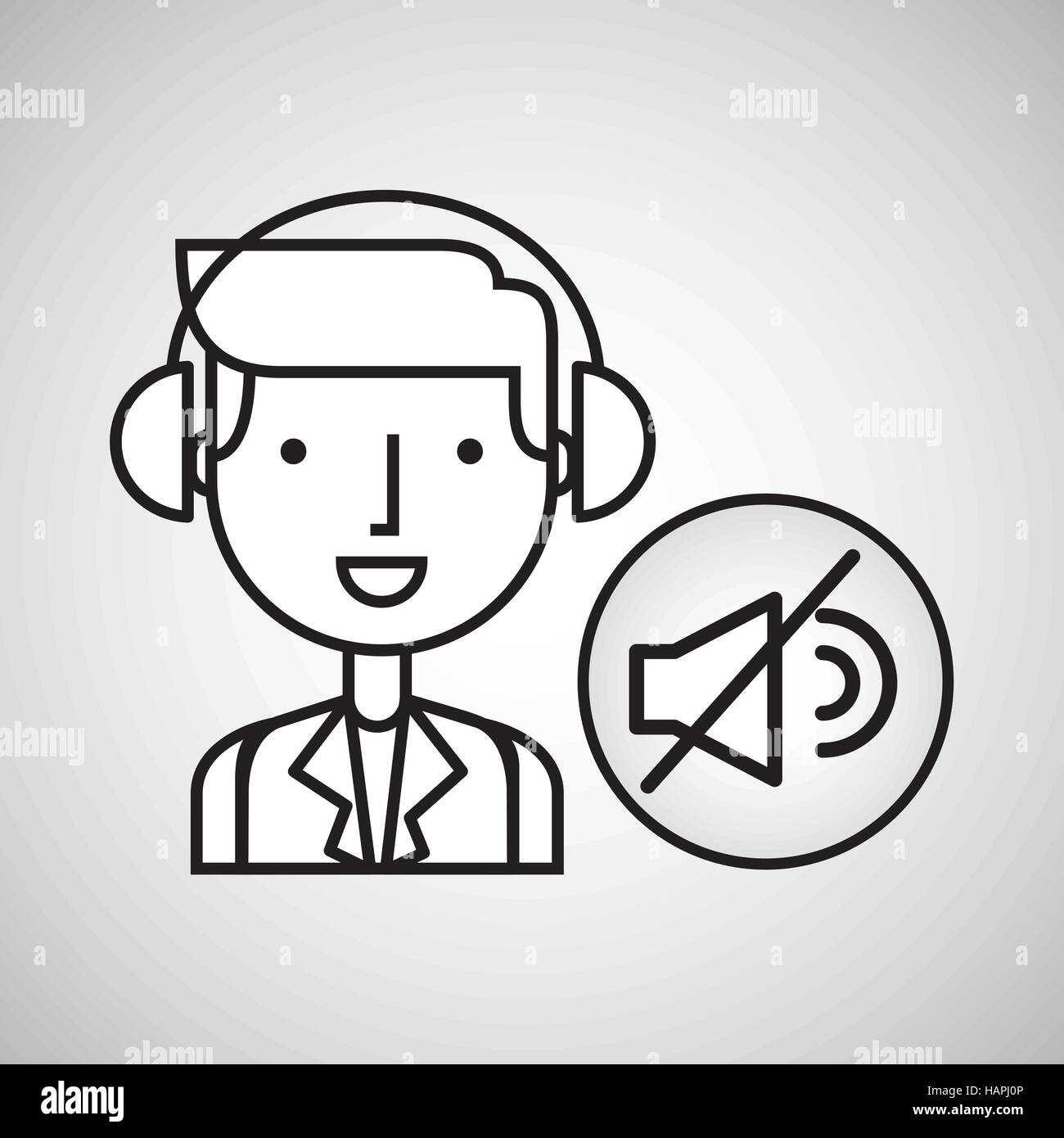 man hand drawing listening music no sound vector illustration eps 10 ...