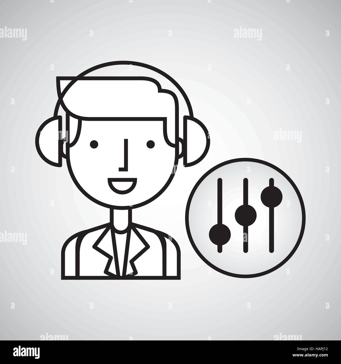 man hand drawing listening music equalizer vector illustration eps 10 ...