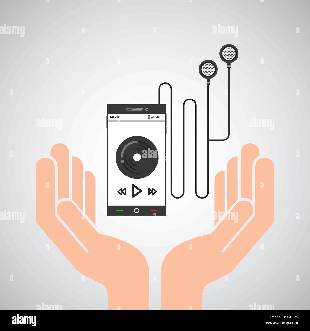 hand mobile phone play music heaphone vector illustration eps 10 Stock ...