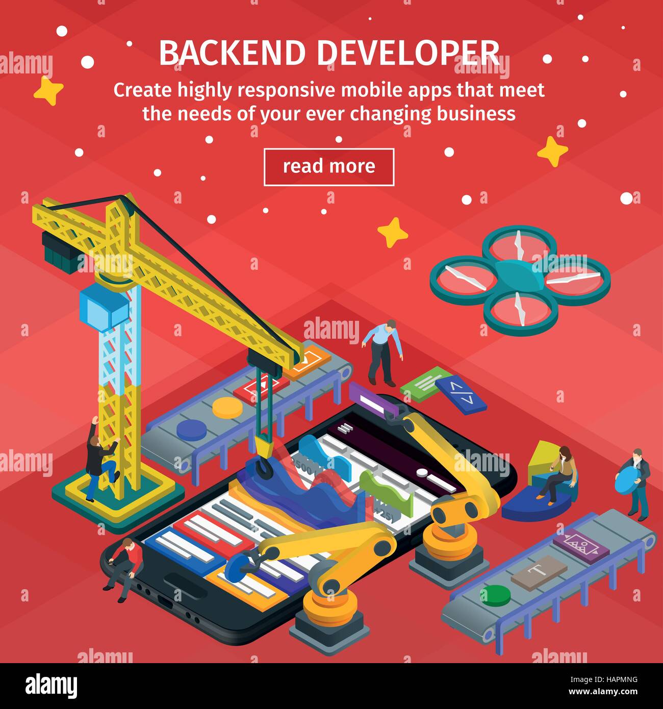 Developing mobile applications flat 3d isometric style. People working ...