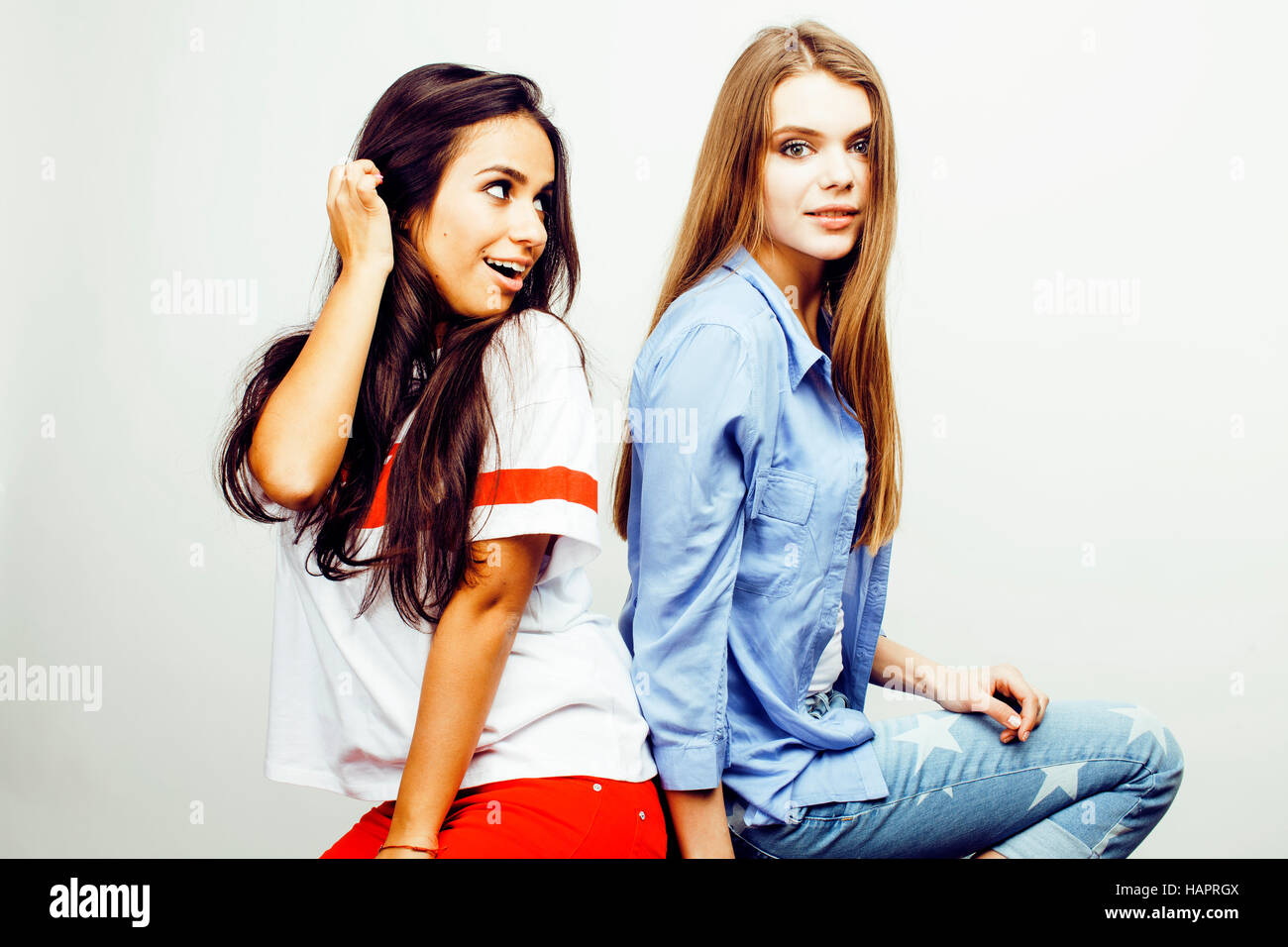 best friends teenage girls together having fun, posing emotional on ...