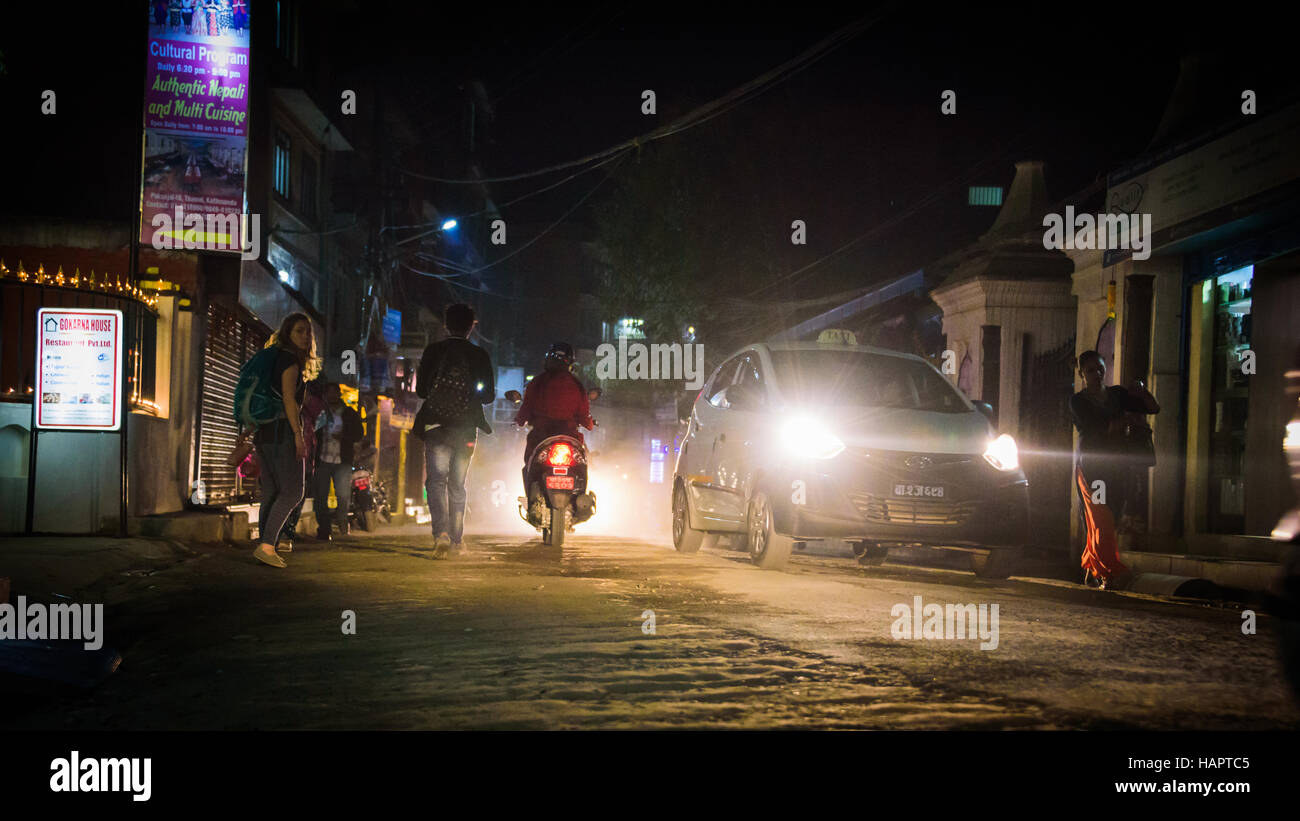 Streets of Thamel in Kathmandu at night Stock Photo - Alamy