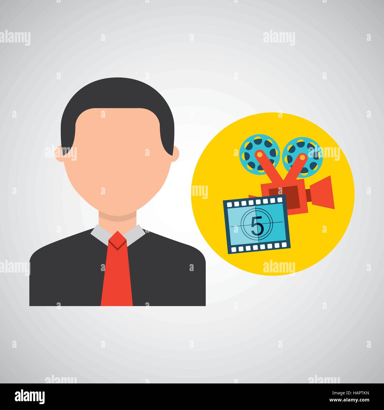 businessman movie camera film countdown strip icons vector illustration ...