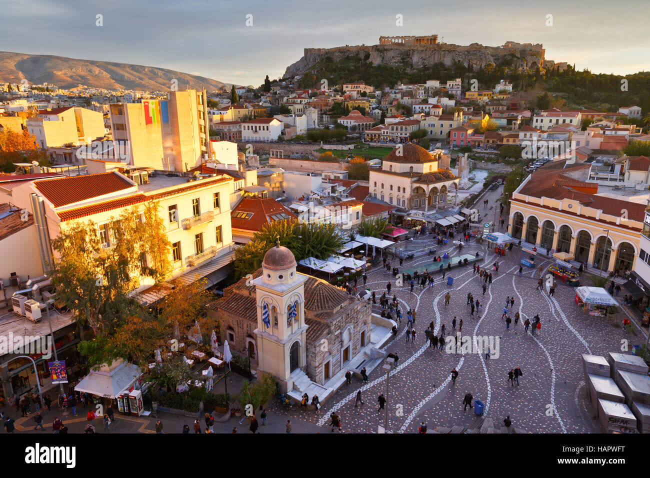 View of Acropolis from a roof-top coffee shop in Monastiraki square ...