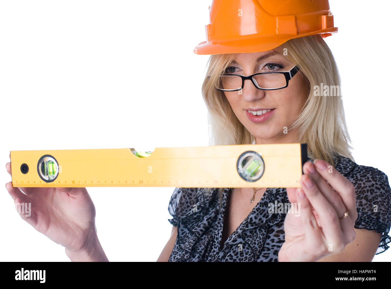 Girl with level Stock Photo - Alamy