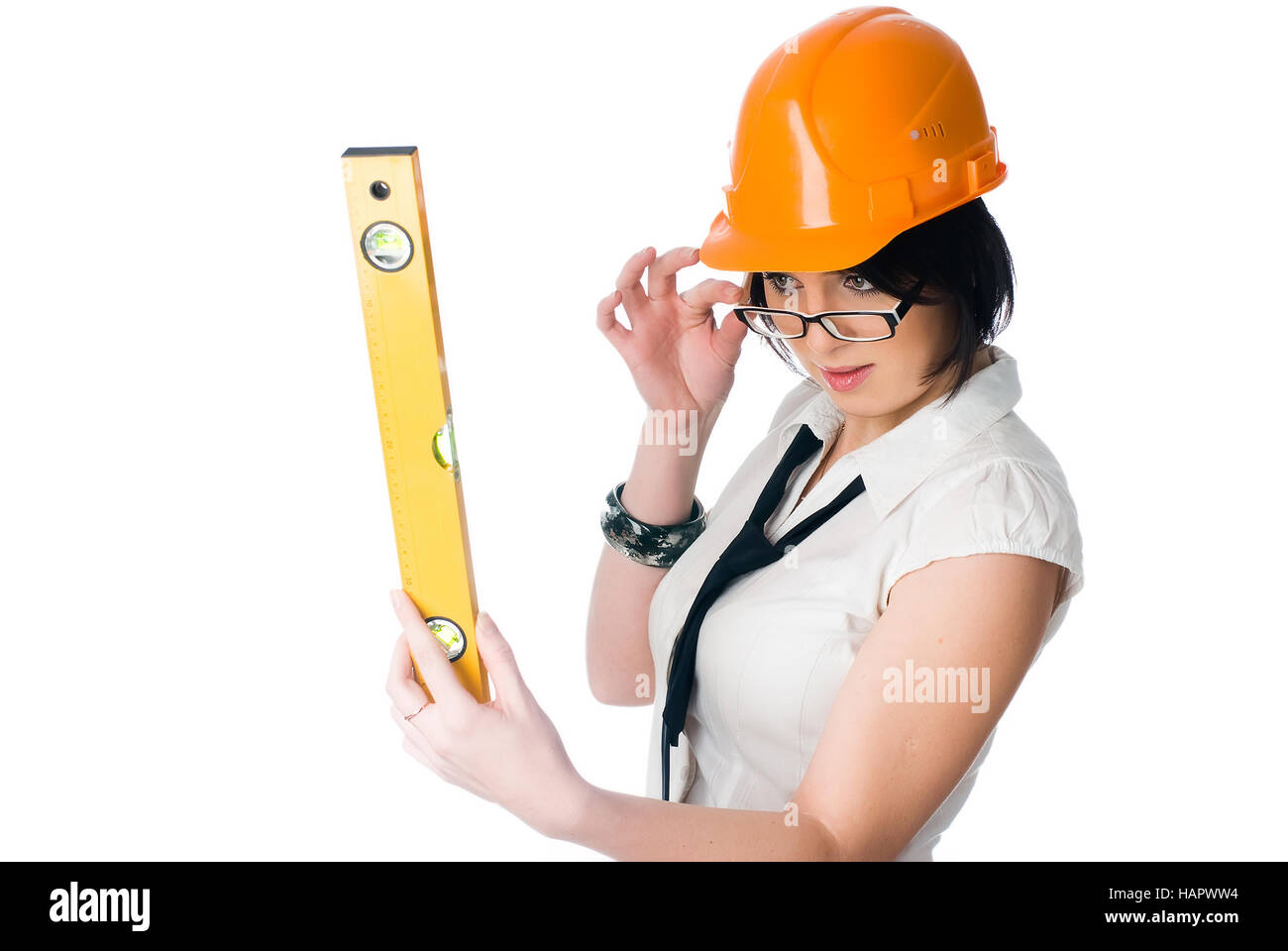 Girl with level Stock Photo - Alamy