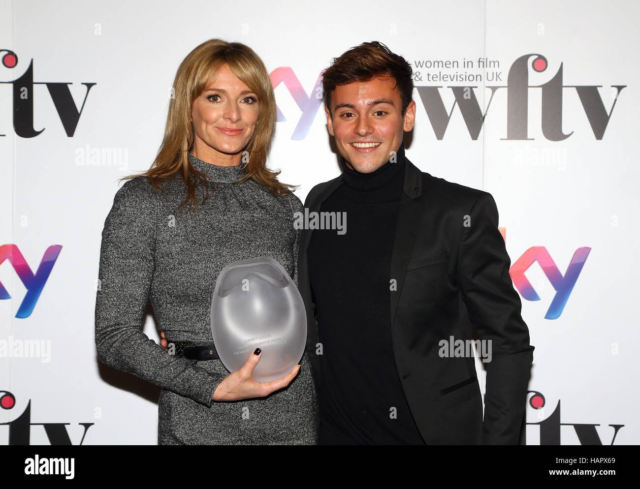 Tom Daley presented Gabby Logan with the NEP UK presenter award at the ...