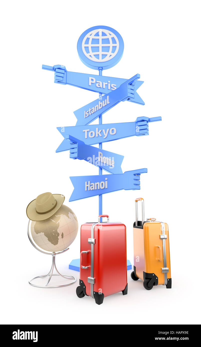 Travelers Global Signpost Stock Photo - Alamy