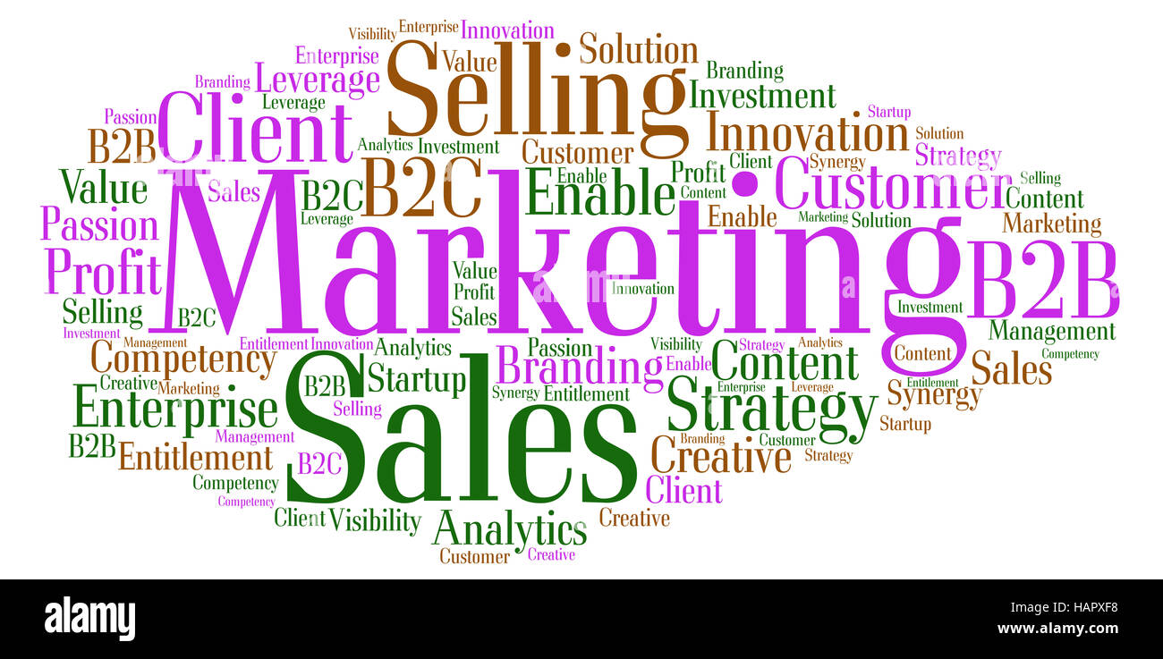 Word cloud around the theme Sales, Marketing and Strategy Stock Photo ...