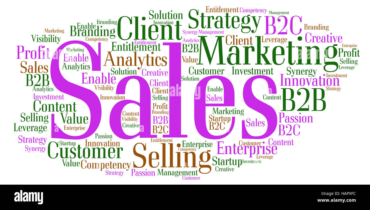Word cloud around the theme Sales, Marketing and Strategy Stock Photo ...