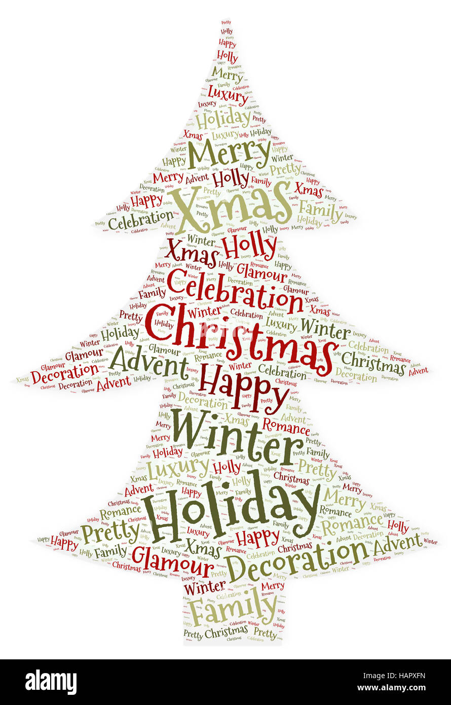 A Xmas word cloud in the shape of a tree Stock Photo - Alamy