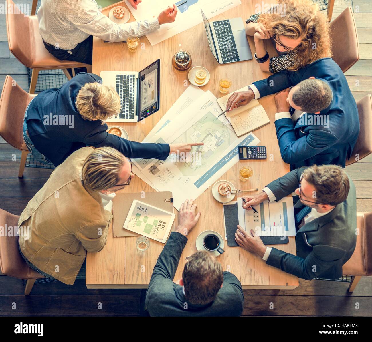 People Meeting Brainstorming Blueprint Design Concept Stock Photo - Alamy
