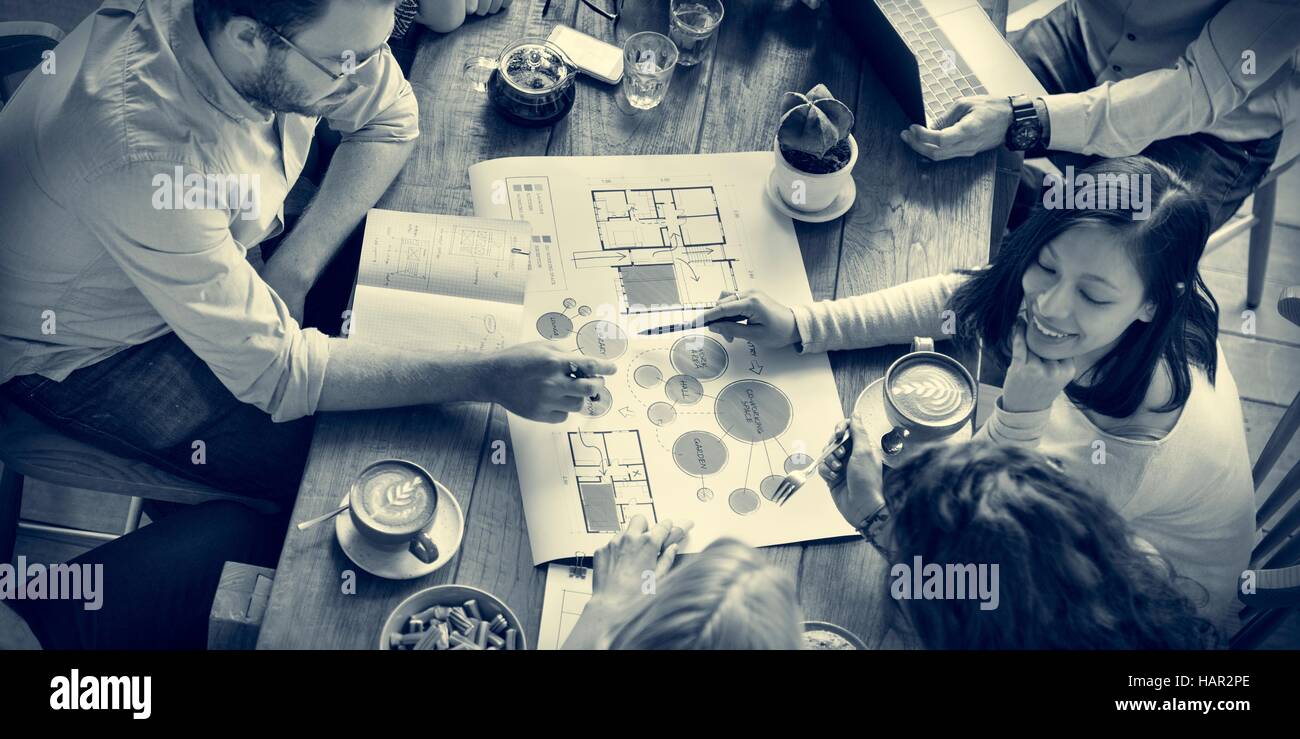 People Meeting Brainstorming Blueprint Design Concept Stock Photo - Alamy