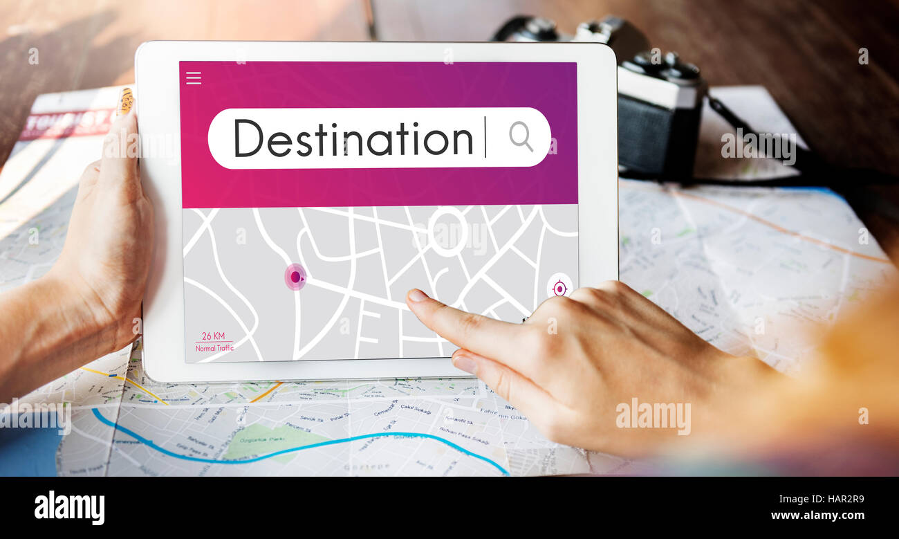 Destination Navigation GPS Map Concept Stock Photo - Alamy
