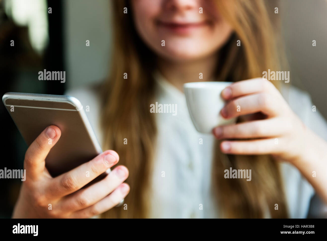 Girl Drinking Coffee Shop Concept Stock Photo - Alamy