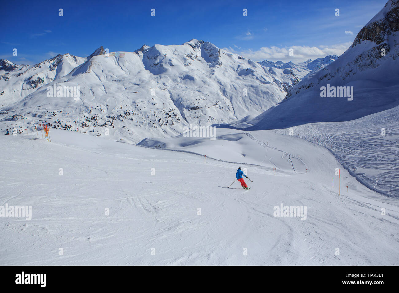 A ski driver on the piste in Alps by Lech, Austria Stock Photo - Alamy