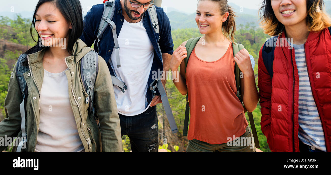 Friends Explore Nature Outdoors Concept Stock Photo - Alamy