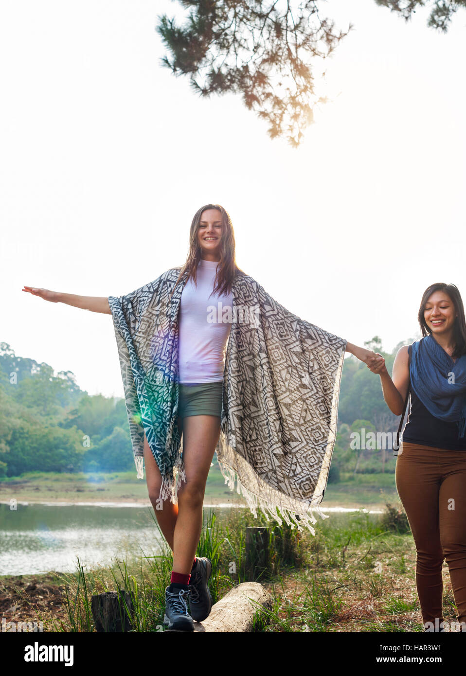 Girls Friends Exploring Outdoors Nature Concept Stock Photo - Alamy