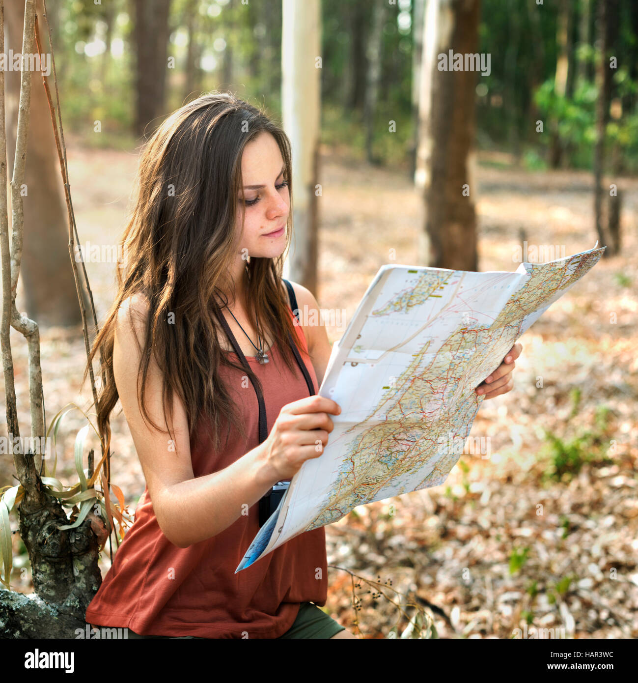 Girl Map Outdoors Travel Concept Stock Photo - Alamy