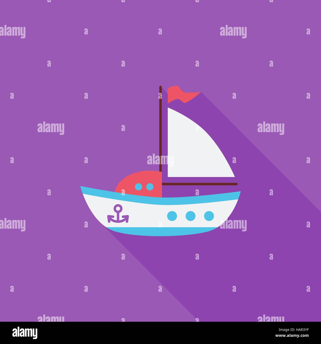 Ship toy icon. Flat vector related icon with long shadow for web and ...