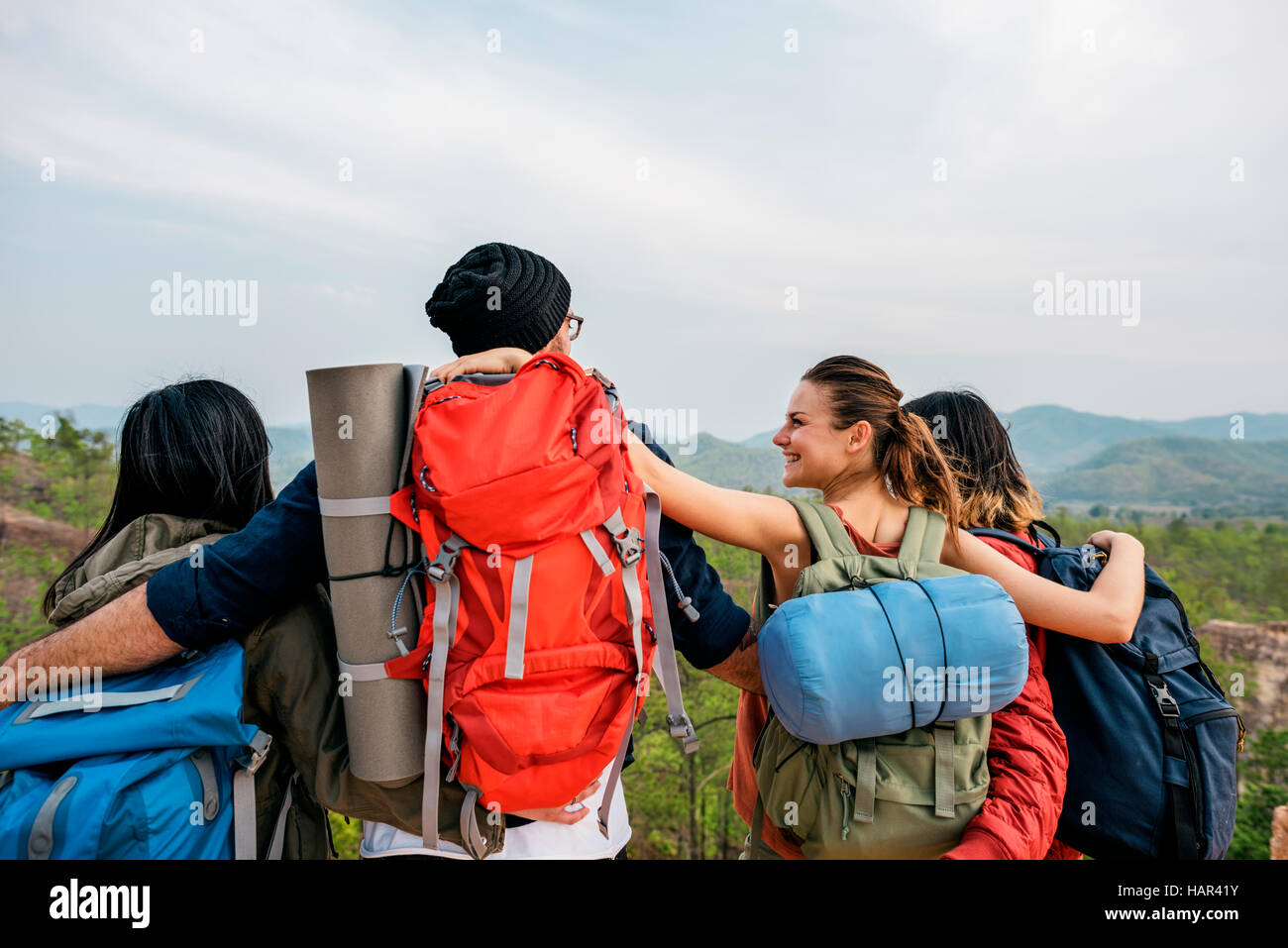 Friends Explore Nature Outdoors Concept Stock Photo - Alamy