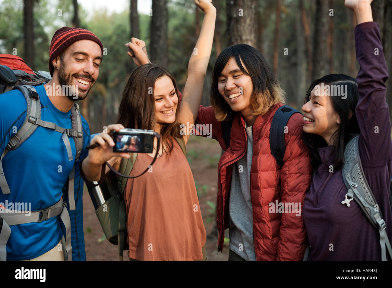 Friends Taking Photos Trip Concept Stock Photo - Alamy