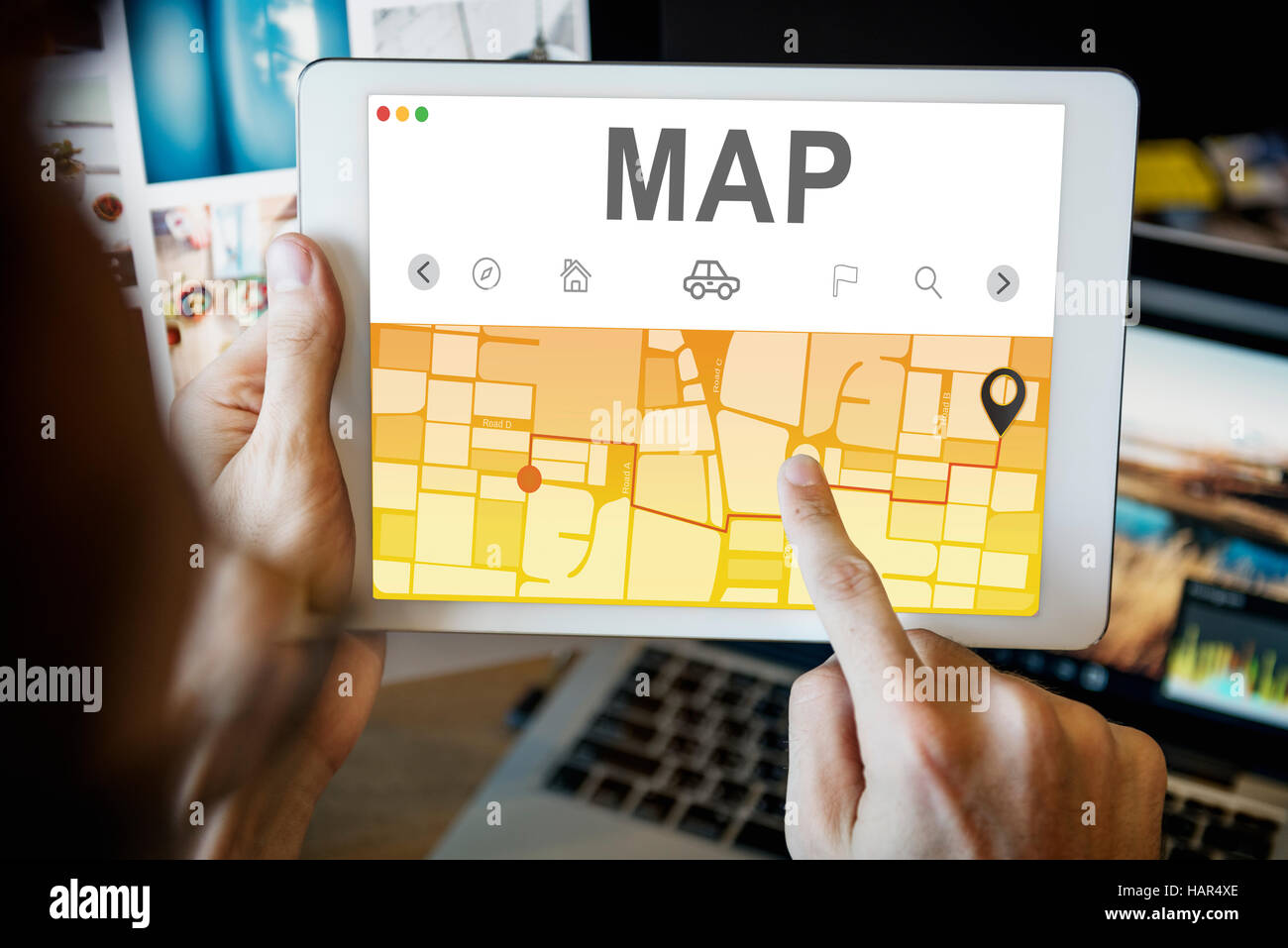 Map GPS Navigation Direction Destination Route Concept Stock Photo - Alamy