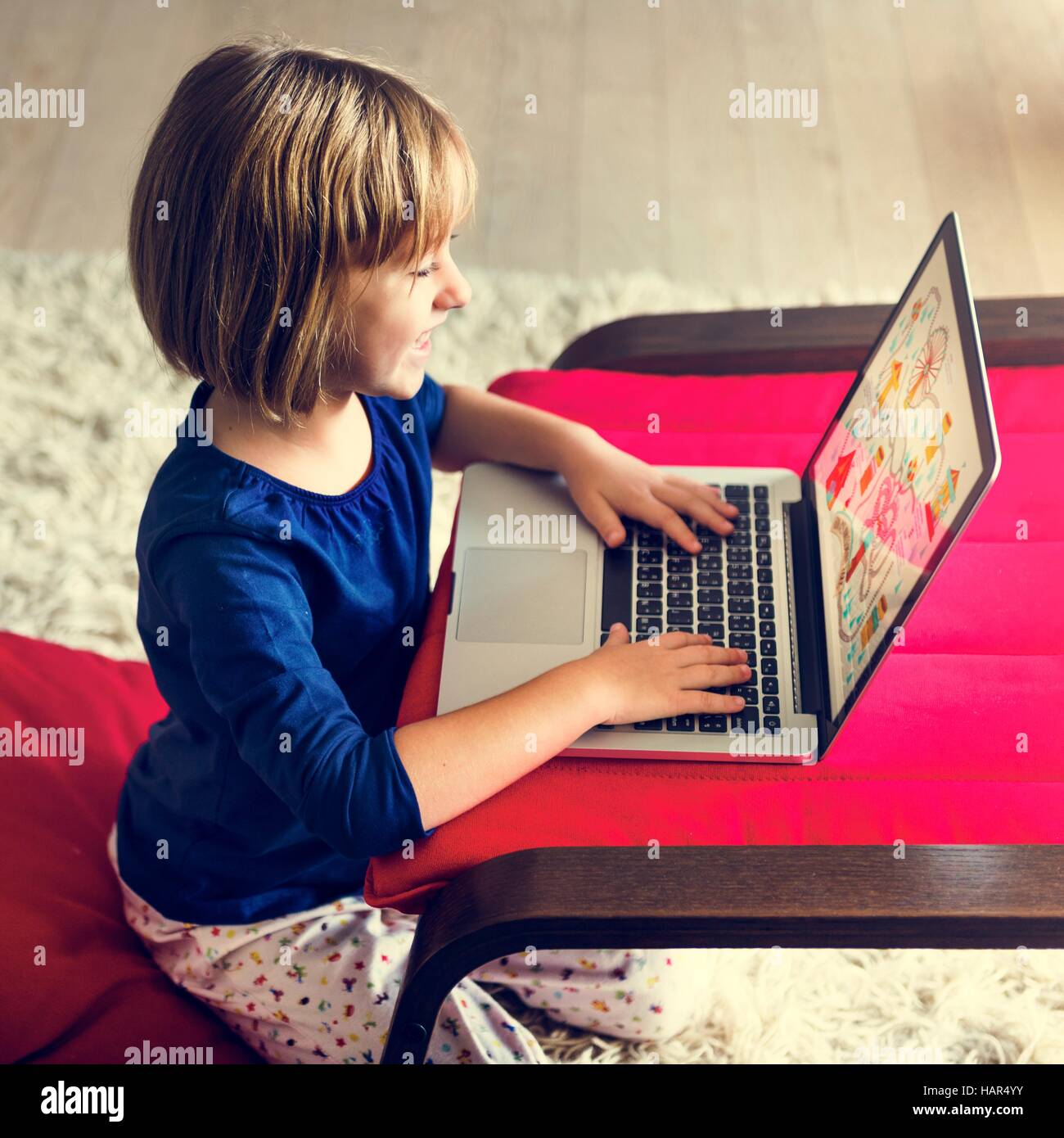 Little Girl Using Device Concept Stock Photo - Alamy