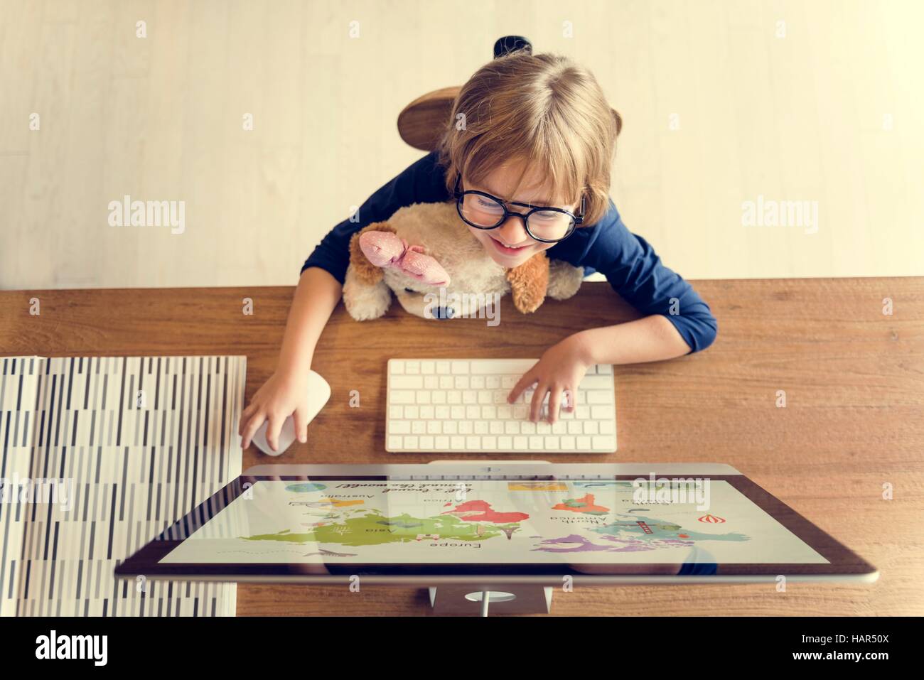 Little Girl Using Computer Concept Stock Photo - Alamy