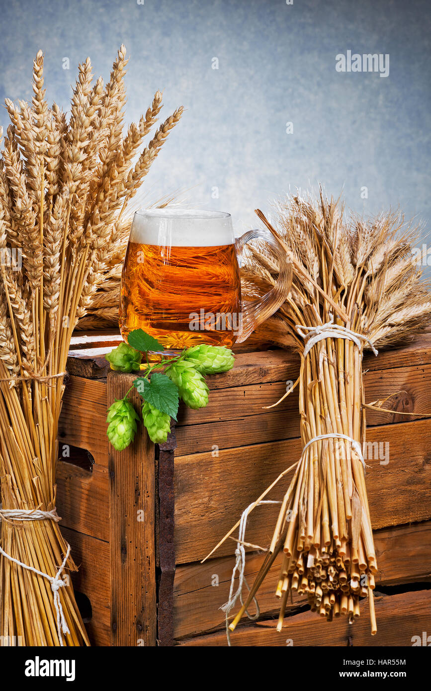 glass of beer and raw material for beer production Stock Photo - Alamy
