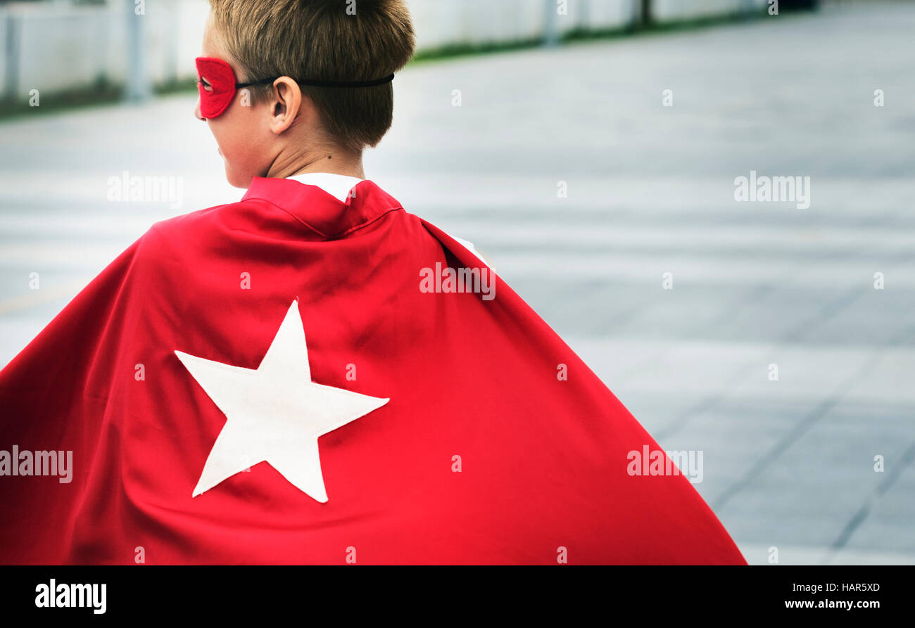 Superhero Boy Kid Custome Energy Concept Stock Photo - Alamy