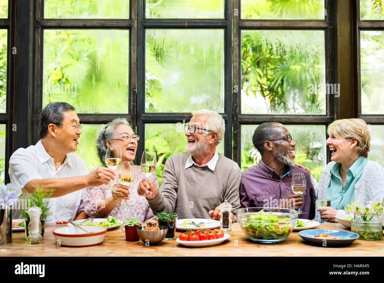 Group of Senior Retirement Meet up Happiness Concept Stock Photo - Alamy